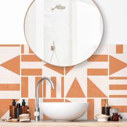 Bilderwelten Wandverkleidung Bad Abstrakt Fliesenoptik Geometrisch orange - Fliesen Geometrisch Apricot Shabby - wasserfest Wandpaneel statt Fliesen