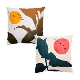 Bilderwelten Dekokissen Kissenbezug 2er Set gelb Tropisch - Pflanzenwelt mit Sonne Duo - Pflanzen Sofakissen Bezug & F&uuml;llung in 40x40 50x50 60x60