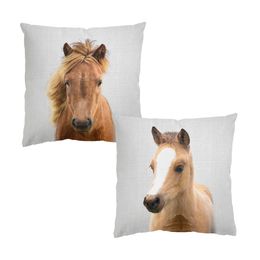 Bilderwelten Dekokissen 2er Set braun Tiere Motiv - Pferde Duo - Bett Couch Sofakissen Bezug & F&uuml;llung in 40x40 50x50 60x60