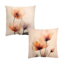 Bilderwelten Dekokissen Kissenbezug 2er Set beige Blumen Motiv - Pergamentblumen Duo - Bett Couch Sofakissen Bezug & F&uuml;llung in 40x40 50x50 60x60