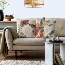 Bilderwelten Dekokissen Kissenbezug 2er Set beige Blumen modern - Zeichnungen Blumenbouquet - Rose Sofakissen Bezug & F&uuml;llung in 40x40 50x50 60x60