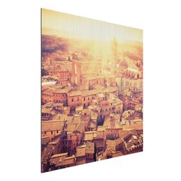 Bilderwelten Alu Dibond Outdoor Bild Stadt orange Motiv wetterfest - Fiery Siena - Skylines Wohnzimmer Schlafzimmer