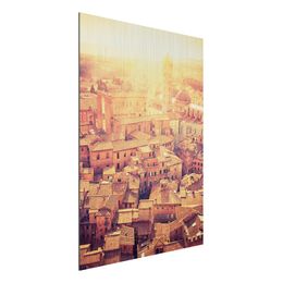 Bilderwelten Alu Dibond Outdoor Bild Stadt orange Motiv wetterfest - Fiery Siena - Skylines Wohnzimmer Schlafzimmer