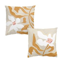 Bilderwelten Dekokissen 2er Set beige Blumen modern - Weiße Blüten mit gelben Blättern Duo - Bett Couch Kinderzimmer Mädchen Jungen in 40x40 50x50 60x60
