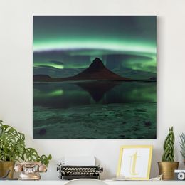Bilderwelten Leinwandbild - Quadrat Polarlicht in Island