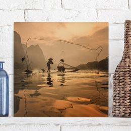 Bilderwelten Leinwandbild Natur Motiv Kunstdruck orange - Fischer im Morgenrot - Landschaft XXL Wohnzimmer Schlafzimmer