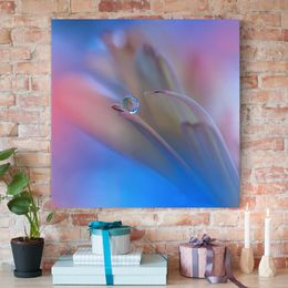 Bilderwelten Leinwandbild Blumen Motiv Kunstdruck blau - Touch Me Softly - Wandbild XXL Wohnzimmer Schlafzimmer