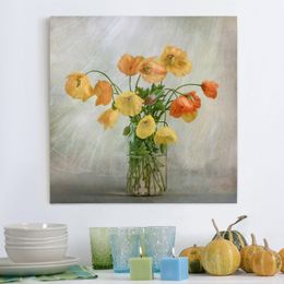 Bilderwelten Leinwandbild - Quadrat Mohnblumen in einer Vase