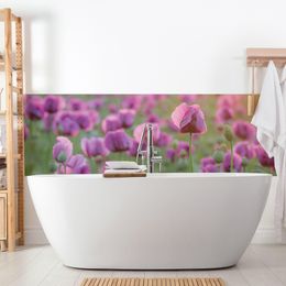Bilderwelten Wandverkleidung Bad Violette Schlafmohn Blumenwiese im Fr&uuml;hling