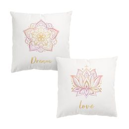 Bilderwelten Dekokissen Kissenbezug 2er Set weiss Spr&uuml;che Orientalisch - Mandala Dream Love - Ornamente Sofakissen Bezug & F&uuml;llung in 40x40 50x50 60x60