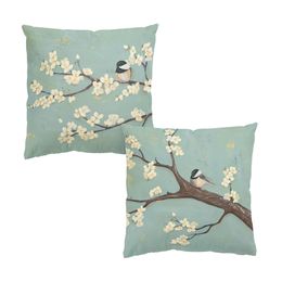 Bilderwelten Dekokissen Kissenbezug 2er Set gr&uuml;n Blumen Landhaus - Meise auf Kirschbaum Set I - Kirschbl&uuml;te Sofakissen Bezug & F&uuml;llung in 40x40 50x50 60x60