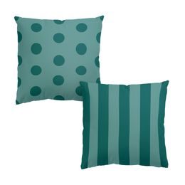 Bilderwelten Dekokissen 2er Set gr&uuml;n modern - L&auml;ngsstreifen und Punkte in Piniengr&uuml;n Duo - Punkte Sofakissen Bezug & F&uuml;llung in 40x40 50x50 60x60