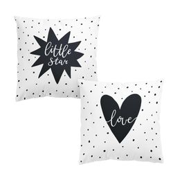 Bilderwelten Dekokissen 2er Set schwarz weiss Spr&uuml;che modern - Little Star Love Herz Duo - Punkte Sofakissen Bezug & F&uuml;llung in 40x40 50x50 60x60