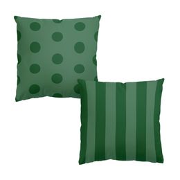 Bilderwelten Dekokissen 2er Set gr&uuml;n modern - L&auml;ngsstreifen und Punkte in Waldgr&uuml;n Duo - Punkte Sofakissen Bezug & F&uuml;llung in 40x40 50x50 60x60
