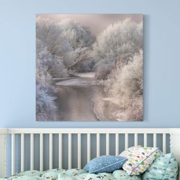 Bilderwelten Leinwandbild Wald Motiv Kunstdruck weiss - Winter Song - B&auml;ume XXL Wohnzimmer Schlafzimmer