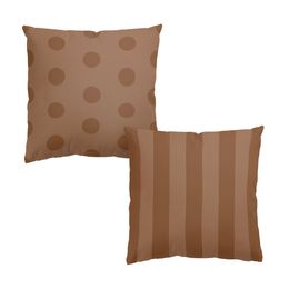 Bilderwelten Dekokissen 2er Set braun modern - L&auml;ngsstreifen und Punkte in Rehbraun Duo - Punkte Sofakissen Bezug & F&uuml;llung in 40x40 50x50 60x60