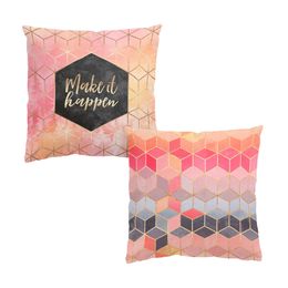 Bilderwelten Dekokissen 2er Set rosa Spr&uuml;che modern - Make It Happen Geometrie Set Pink - Geometrisch Sofakissen Bezug & F&uuml;llung in 40x40 50x50 60x60