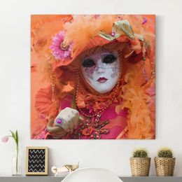 Bilderwelten Leinwandbild Portrait modern Kunstdruck Leinwanddruck - Karneval in Orange - Wandbild XXL Wohnzimmer Schlafzimmer