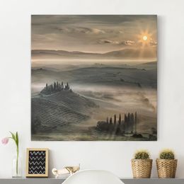 Bilderwelten Leinwandbild Natur modern Kunstdruck gr&uuml;n - Toskana-Morgen - Landschaft XXL Wohnzimmer Schlafzimmer