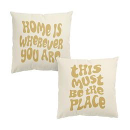 Bilderwelten Dekokissen Kissenbezug 2er Set beige Spr&uuml;che modern - Home is - Spr&uuml;che Set beige - Motivation Sofakissen Bezug & F&uuml;llung in 40x40 50x50 60x60