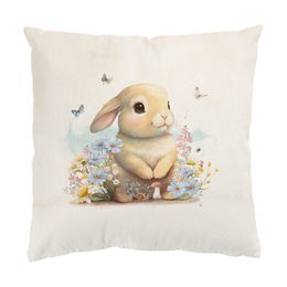 Bilderwelten Dekokissen Kissenbezug 2er Set beige Tiere Illustration Aquarell - Hase Rehkitz Wiese - Bett Couch Sofakissen Bezug & F&uuml;llung in 40x40 50x50 60x60