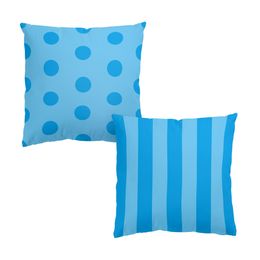 Bilderwelten Dekokissen 2er Set blau modern - L&auml;ngsstreifen und Punkte in Enzian Duo - Punkte Sofakissen Bezug & F&uuml;llung in 40x40 50x50 60x60