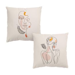 Bilderwelten Dekokissen Kissenbezug 2er Set beige originell Line Art - Lineart Silhouetten - Bett Couch Sofakissen Bezug & F&uuml;llung in 40x40 50x50 60x60