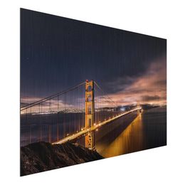 Bilderwelten Alu Dibond Outdoor Bild Stadt schwarz Motiv wetterfest - Golden Gate to Stars - Amerika Wohnzimmer Schlafzimmer