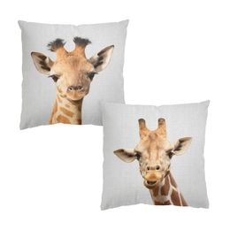 Bilderwelten Dekokissen Kissenbezug 2er Set braun Tiere Motiv - Lustige Giraffen Duo - Giraffen Sofakissen Bezug & F&uuml;llung in 40x40 50x50 60x60