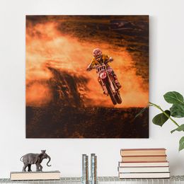 Bilderwelten Leinwandbild - Quadrat Motocross im Staub