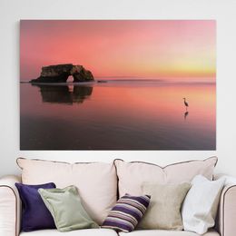 Bilderwelten Leinwandbild Strand modern Kunstdruck rot - Nat&uuml;rliche Br&uuml;cke im Sonnenuntergang - Sonnenuntergang XXL Wohnzimmer Schlafzimmer