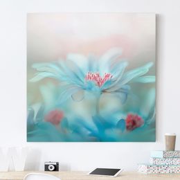 Bilderwelten Leinwandbild Blumen Motiv Kunstdruck t&uuml;rkis - Zarte Bl&uuml;ten in Pastell - Wandbild XXL Wohnzimmer Schlafzimmer