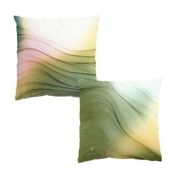Bilderwelten Dekokissen 2er Set gr&uuml;n originell Abstrakt - Melierter Farbtanz Rosa Gr&uuml;n Honig Duo - Bett Couch Sofakissen Bezug & F&uuml;llung in 40x40 50x50 60x60