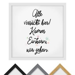 Bilderwelten Bild mit Rahmen Tiere weiss modern inkl. Rahmung - Alle verr&uuml;ckt hier - Spr&uuml;che Wohnzimmer Schlafzimmer