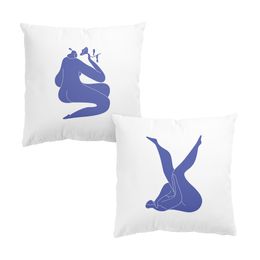 Bilderwelten Dekokissen 2er Set blau originell modern - Madame Matisse Set I - Bett Couch Sofakissen Bezug & F&uuml;llung in 40x40 50x50 60x60
