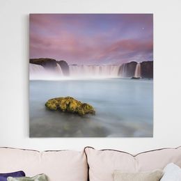 Bilderwelten Leinwandbild - Quadrat Go&eth;afoss und der Mond