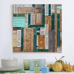 Bilderwelten Leinwandbild Fotomontage Holzoptik braun - The Doors - Wandbild XXL Wohnzimmer Schlafzimmer