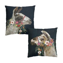 Bilderwelten Dekokissen 2er Set schwarz Tiere Illustration Aquarell - Lama mit Blumenschmuck Set I - Bett Couch Sofakissen Bezug & F&uuml;llung in 40x40 50x50 60x60