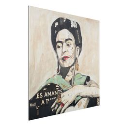 Bilderwelten Alu Dibond Outdoor Bild originell beige Pop Art wetterfest - Frida Kahlo - Collage No.4 - Deko Wohnzimmer Schlafzimmer