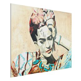 Bilderwelten Alu Dibond Outdoor Bild originell beige Pop Art wetterfest - Frida Kahlo - Collage No.1 - Deko Wohnzimmer Schlafzimmer