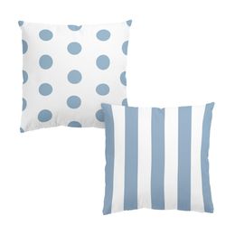 Bilderwelten Dekokissen Kissenbezug 2er Set blau modern - L&auml;ngsstreifen und Punkte in Pastell Blau Duo - Punkte Sofakissen Bezug & F&uuml;llung in 40x40 50x50 60x60