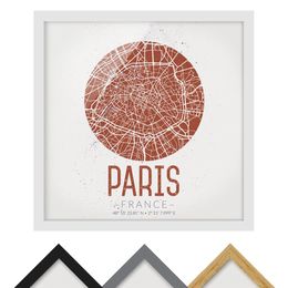 Bilderwelten Bild mit Rahmen - Quadrat Stadtplan Paris - Retro