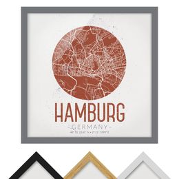 Bilderwelten Bild mit Rahmen - Quadrat Stadtplan Hamburg - Retro