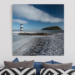 Bilderwelten Leinwandbild - Quadrat Leuchtturm in Wales