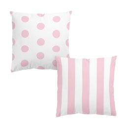 Bilderwelten Dekokissen Kissenbezug 2er Set rosa modern - L&auml;ngsstreifen und Punkte in Ros&eacute; Duo - Punkte Sofakissen Bezug & F&uuml;llung in 40x40 50x50 60x60