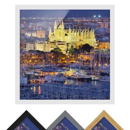 Bilderwelten Bild mit Rahmen Stadt einzigartig Motiv inkl. Rahmung - Palma de Mallorca City Skyline und Hafen - Skylines Wohnzimmer Schlafzimmer