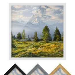 Bilderwelten Bild mit Rahmen Wald gr&uuml;n Motiv inkl. Rahmung - &Eacute;mosson Wallis Schweiz - Berg Wohnzimmer Schlafzimmer