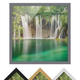 Bilderwelten Bild mit Rahmen - Quadrat Wasserfall Plitvicer Seen