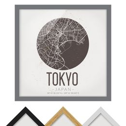 Bilderwelten Bild mit Rahmen - Quadrat Stadtplan Tokyo - Retro