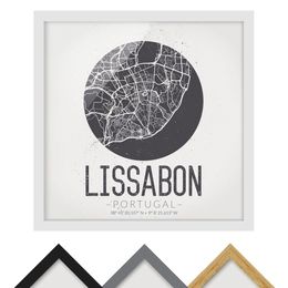 Bilderwelten Bild mit Rahmen Spr&uuml;che grau Shabby inkl. Rahmung - Stadtplan Lissabon - Retro - Portugal Wohnzimmer Schlafzimmer